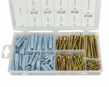Box of 206pc Assorted Chipboard Screws & Wall Plugs – Charnwood Supplies